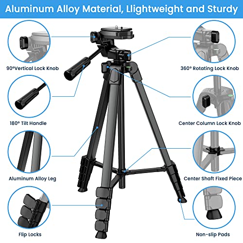 67" Phone Tripod, MACTREM Tripod Stand for iPad iPhone Tablet Camera with 2 in 1 Mount & Wireless Remote, Aluminum Extendable iPhone Tripod for Video Recording/Selfies/Live Stream/Vlogging