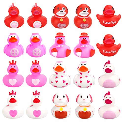 20 PCS Valentine’s Day Rubber Ducks Assortment,2 Inch Pink Rubber Ducks for Kids,Valentines Sweetheart Rubber Ducks in Bulk,Rubber Ducks Valentines