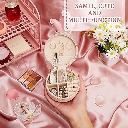 6 Pcs Travel Jewelry Case Bridesmaid Gift Boxes Jewelry Travel Organizer Small Round Jewelry Box Mini Storage PU Leather (Pink)