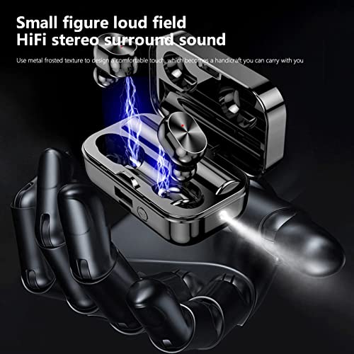 5.2 Binaural Digital Power Display Bluetooth Headset - in-Ear Sports Waterproof Noise Cancellation Built-in Mic Headphones with Charging Case for Running Outdoor Sports(Black)