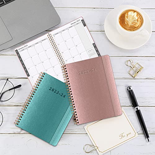 2023 2024 Academic Planner - Weekly and Monthly Planner with PU Leather Hardcover, Coated Month Tabs, Inner Pocket and Elastic Closure Band, 6"x8.5", Rose Gold