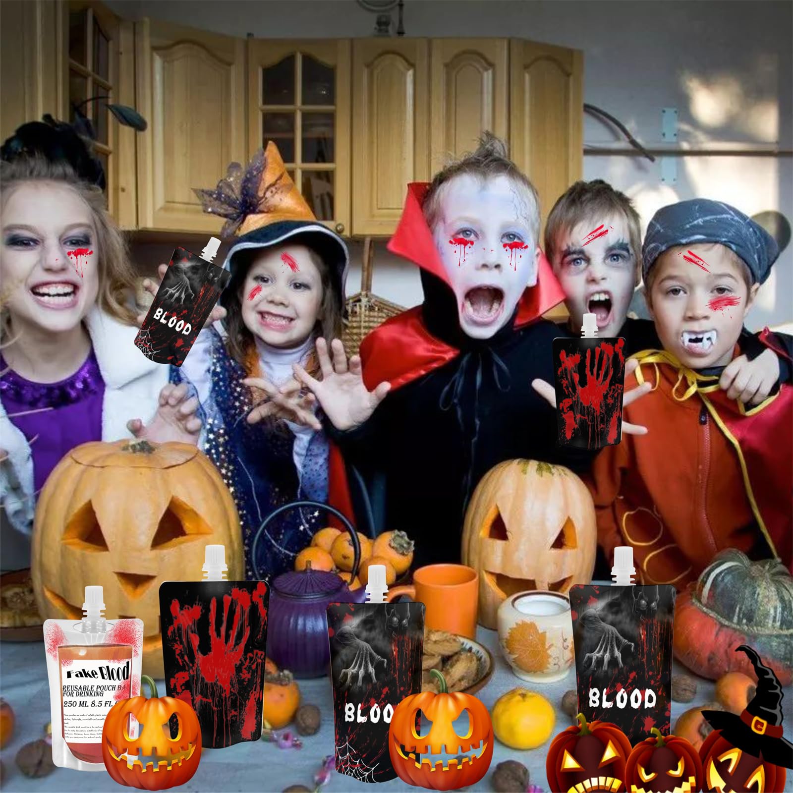 20 Pieces Halloween Fake Blood Bag,8.5oz Anti-Leak Bags with Cap,Drink Pouches,Party Decorations ,Christmas Vampire Hospital Nurse Zombie Theme Props ,with 2 Funnels,Reusable Food Grade