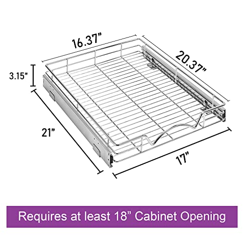 Hold N' Storage Pull Out Cabinet Drawer Organizer, Heavy Duty-with 5 Year Limited Warranty- Slide Out Shelves, -17βW x 21βD - Requires at Least a 18-1/4β Cabinet Opening, Steel Metal, Chrome Finish