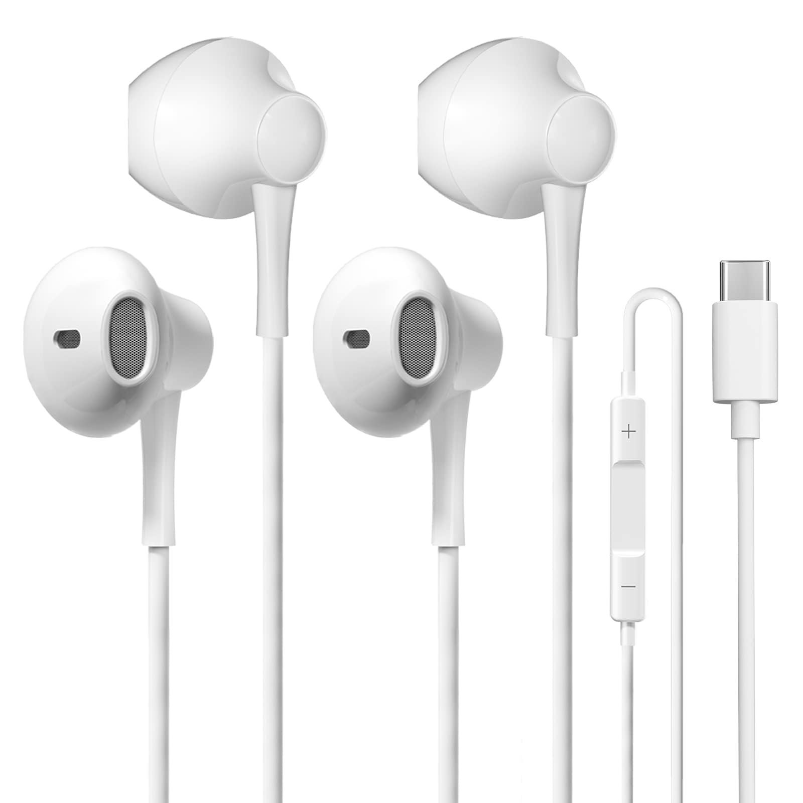 2 Pack USB C Headphones Earbuds, Type C Wired Earphones with Microphone & Remote Control Noise Cancelling in-Ear Headset for Samsung Galaxy W24 S23 S22 S21, Note 20, Google Pixel 7 6 and More