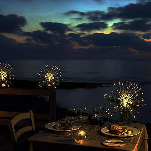 2 Pack Firework Lights Led Copper Starburst Lights , 8 Mode Remote Control String Lights, halloween decorations , Waterproof Starburst Lights, Fairy Lights for Festival, Party, Garden (Warm White)
