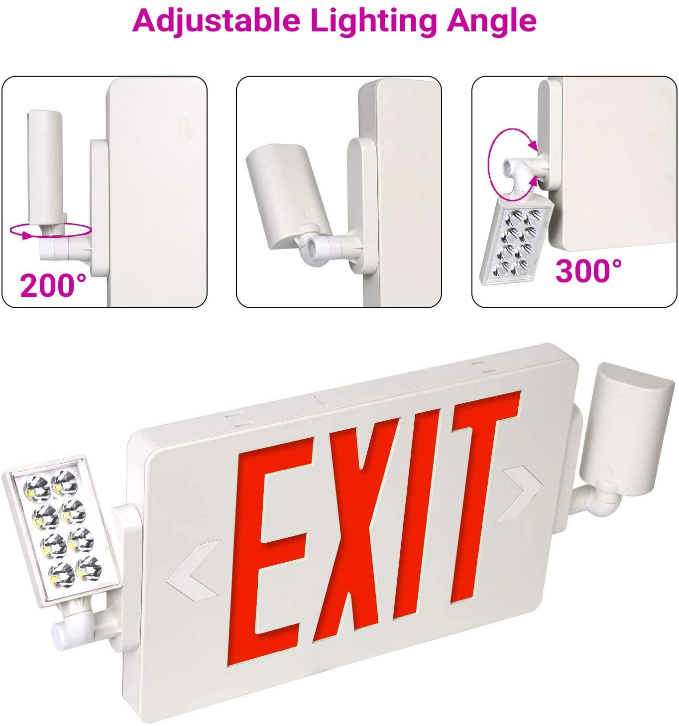 8 Pack Double Sided LED Emergency EXIT Sign Combo, Two LED Lights, Backup Battery, US Standard Red Letter Emergency Exit Lighting, Commercial Grade, 120-277V, Fire Resistant (UL 94V-0)