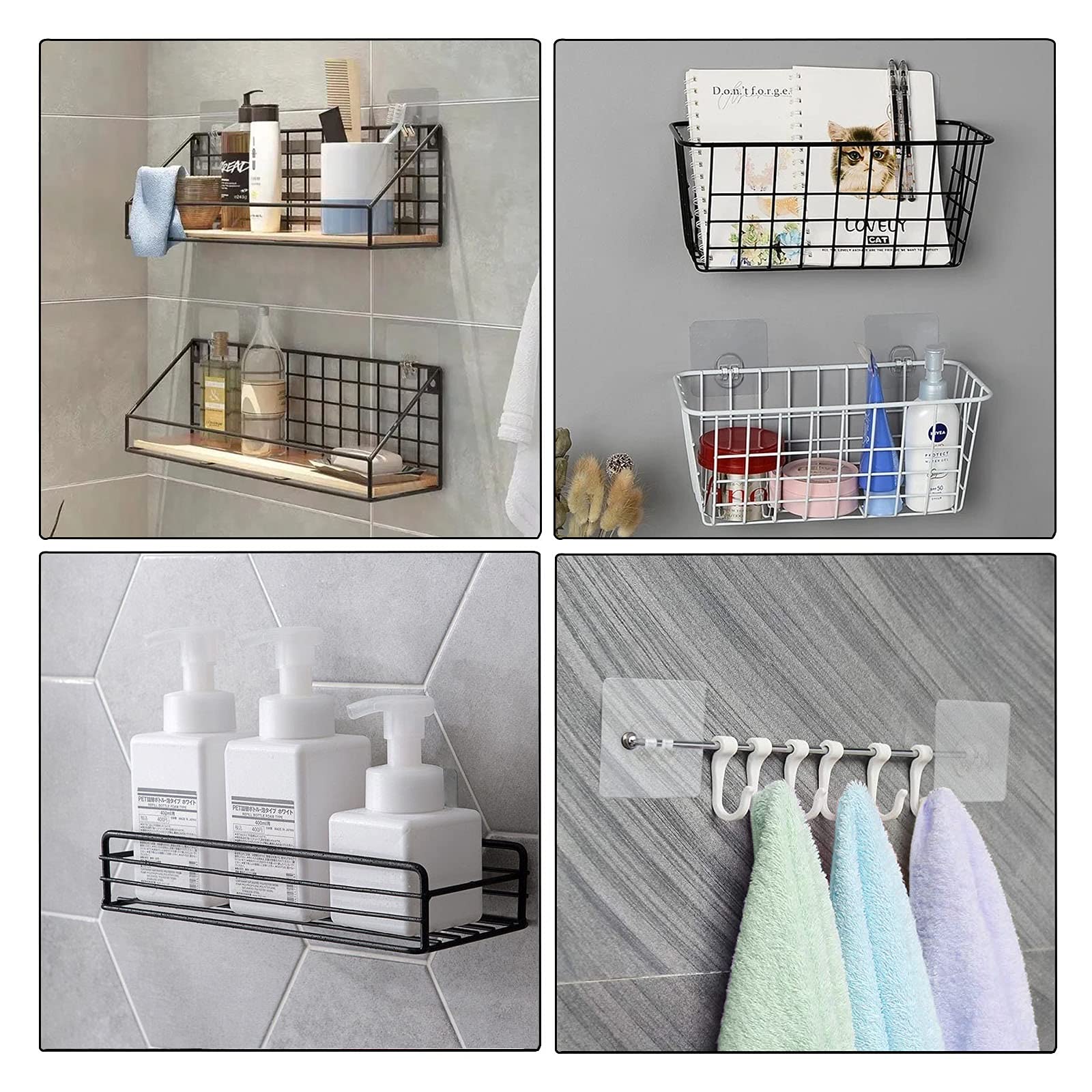 8 Pack Shower Caddy Adhesive Hooks Replacement, Strong sticker Single Hooks for Bathroom Shower Caddy Corner Shelf basket Soap Dish adhesive hanging Hooks, No Drilling Wall Shower Kitchen Accessories