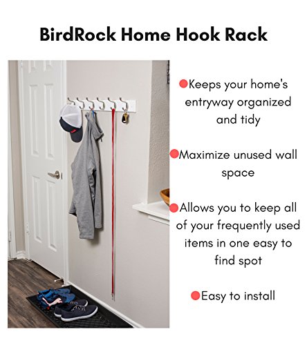 BIRDROCK HOME Hook Coat and Hat Rack - 2 Pack - 6 Hooks - 27 Inches - Wall Mount - Decorative Home Storage - Entryway Foyer Hallway Bathroom Bedroom Rail - Satin Nickel Hooks - White Pine Bathroom