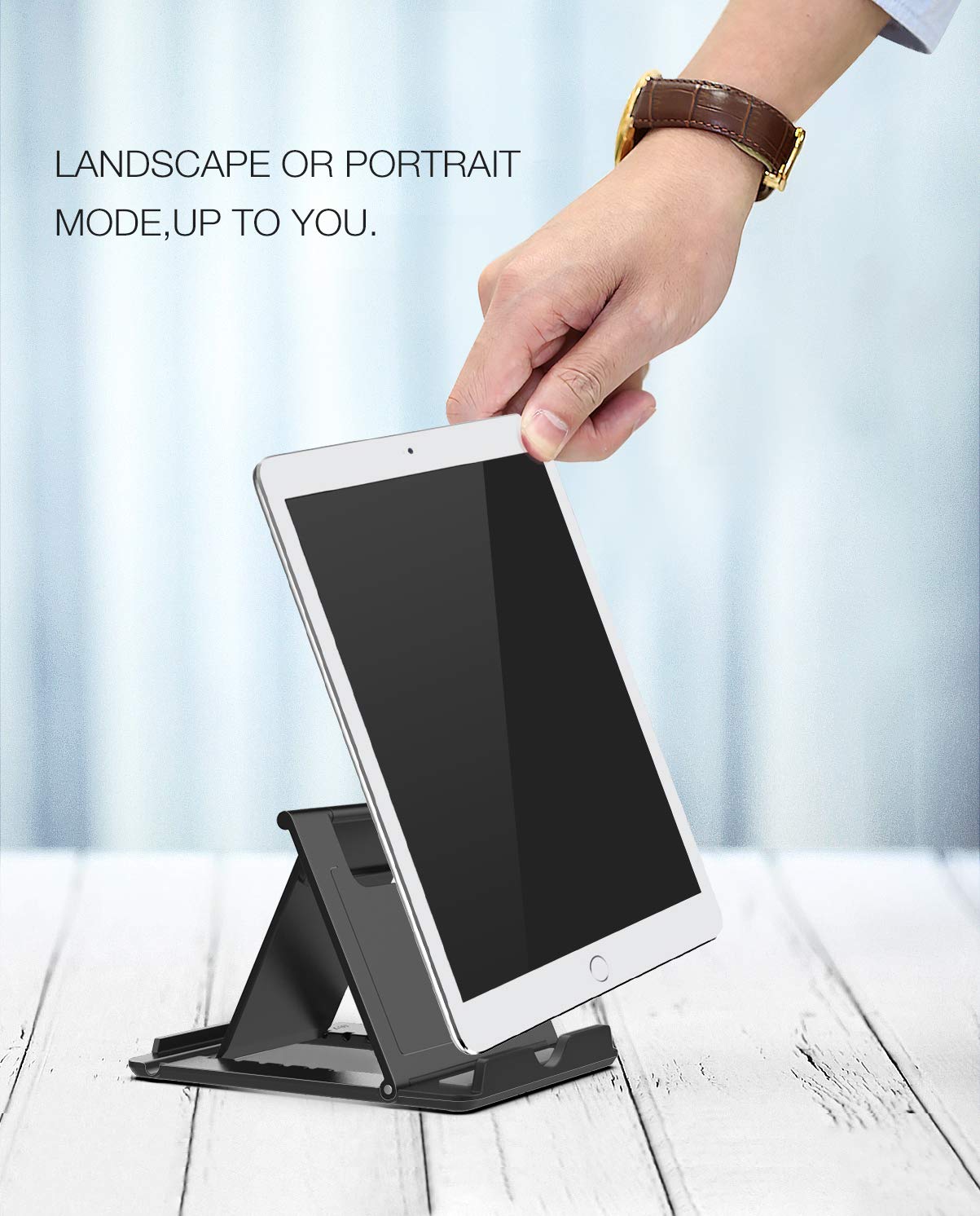 MoKo Phone/Tablet Stand, Foldable Desktop Holder Fit with iPhone 16/Pro/Pro Max/Plus, iPhone 15/Pro/Pro Max/Plus, iPhone 14/Pro/Pro Max/Plus, iPhone 13/Pro/Pro Max/Plus, Steam Deck, Black (Large)