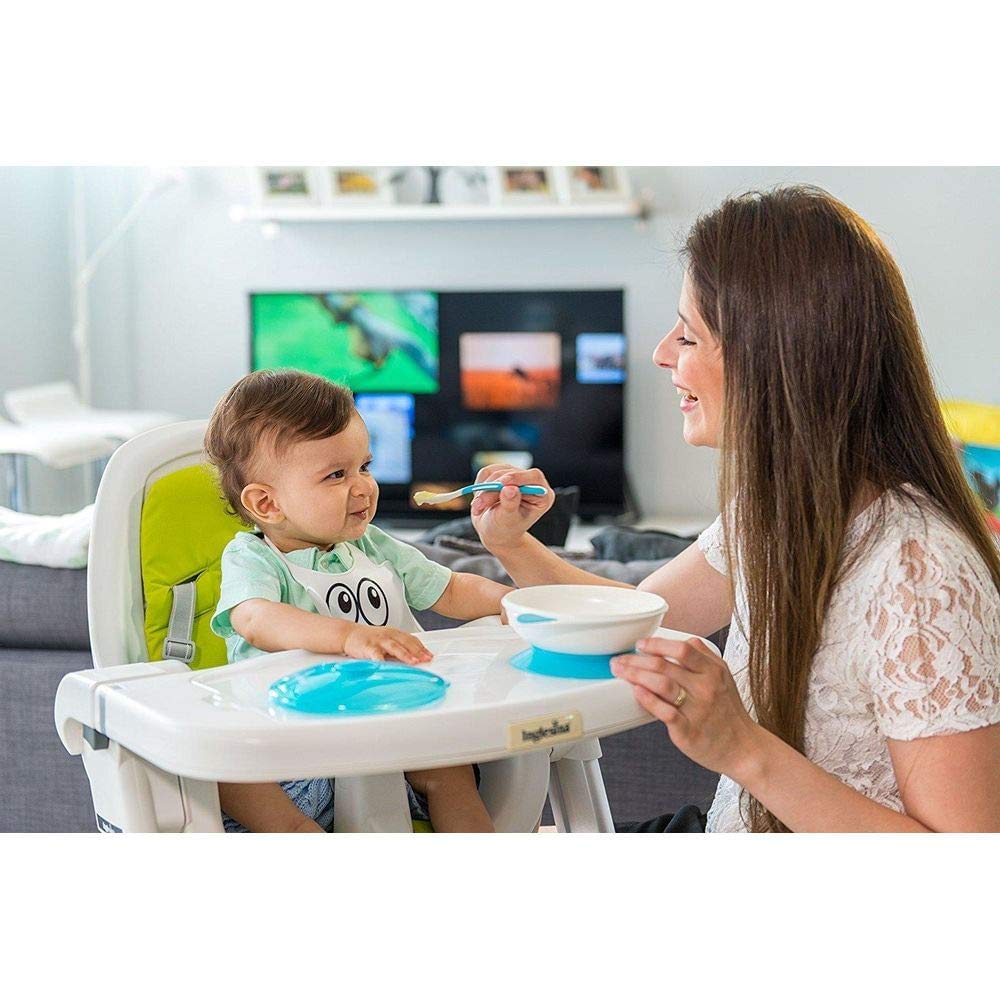 Baby Suction Bowl with Lid Snap-in Fork & Spoon - BPA Free First Stage Self Feeding Utensils - by Primo Passi |Yellow|