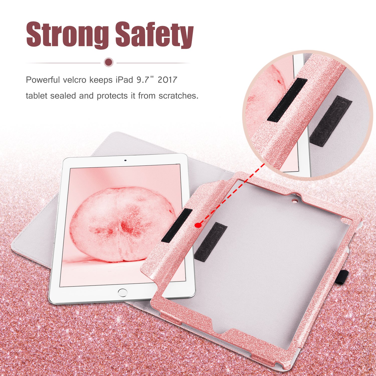 BENTOBEN for iPad Air 2 Case, iPad 6th Generation Case, iPad 5th Gen Case,Folio Folding Stand Auto Wake/Sleep with Pencil Holder Glitter PU Cover for iPad Air 2/Air 1, iPad 9.7 2018/2017,Rose Gold