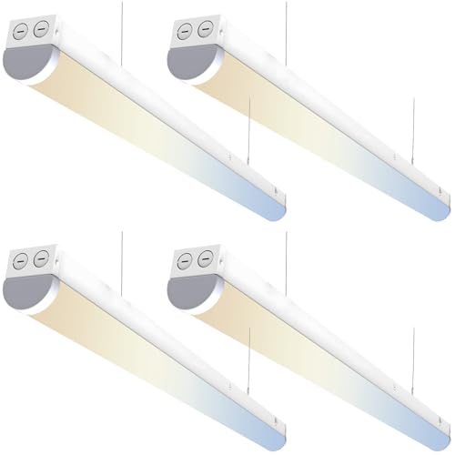 40W LED Linear Strip Light, 4FT LED Shop Light,5200LM 3 Color Selectable 3500K/4000K/5000K, 0-10V Dimmable Commercial Shop Lights Fixtures for Workshop,Garage,Office, DLC & ETL Listed 4-Pack