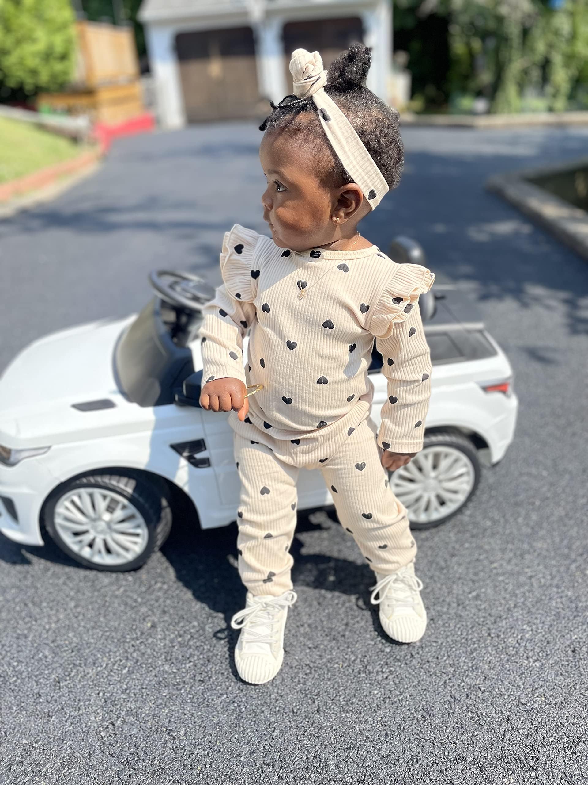 Fullfamous Infant Baby Girl Clothes Outfits,Fall Winter Romper Christmas Clothing Set 0-3 months Ecru Heart