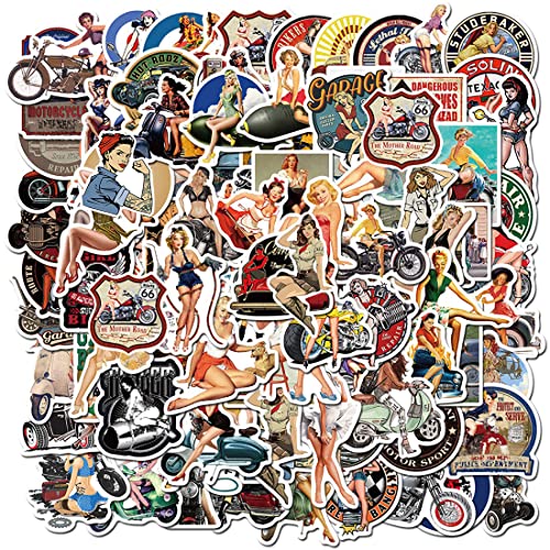 Pinup Girl Stickers 100 pcs Retro Vintage Stickers Vinyl Waterproof Stickers for Girls Adults Men Bike Luggage Car Laptop Skateboard Motorcycles