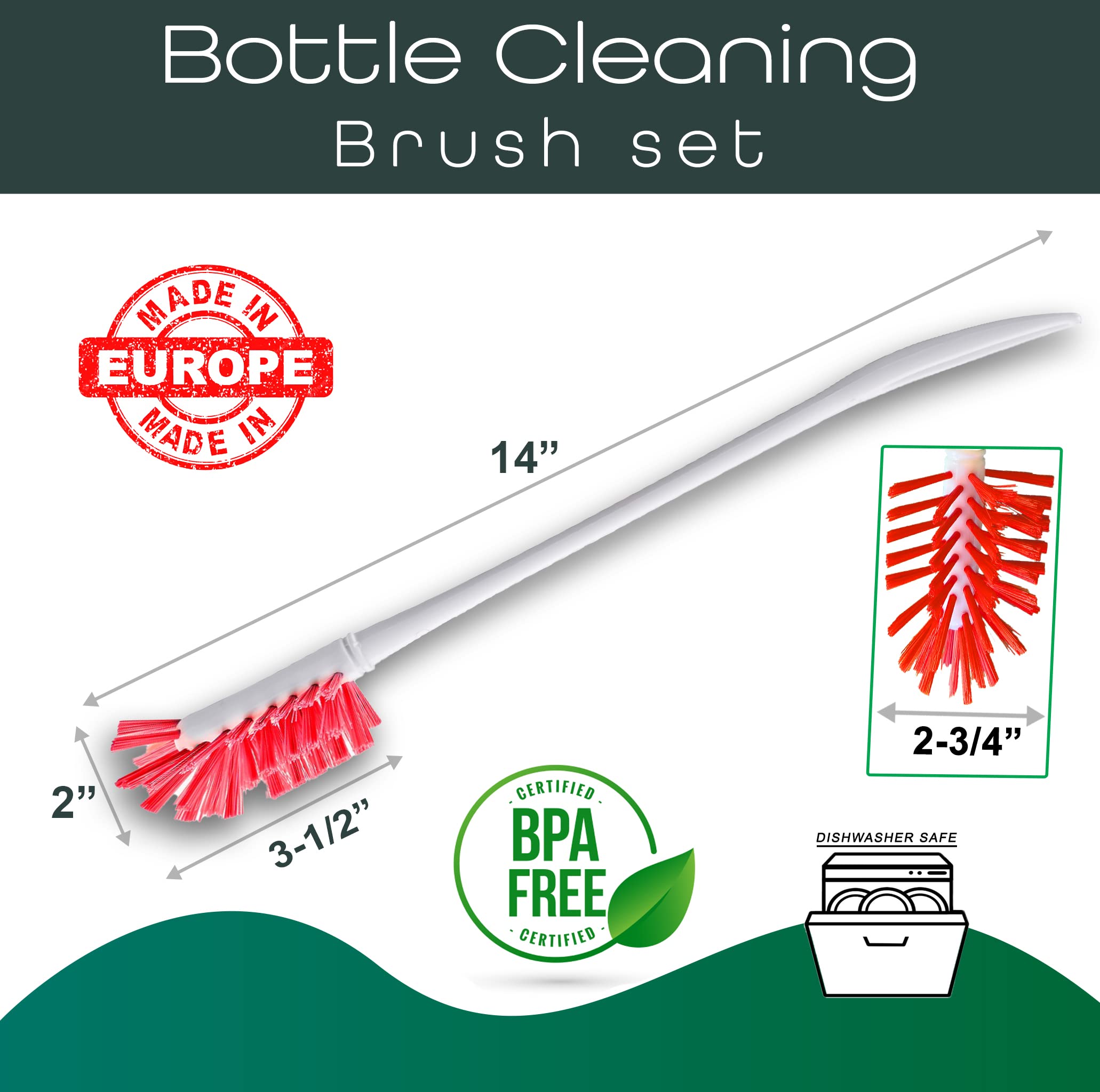 2 Pack Water Carbonating Sodastream Bottles Bundle with Deliqo 14 inch Bottle Cleaning Brush Original Soda Stream Reusable Sparkling Extra 1L 1 Liter