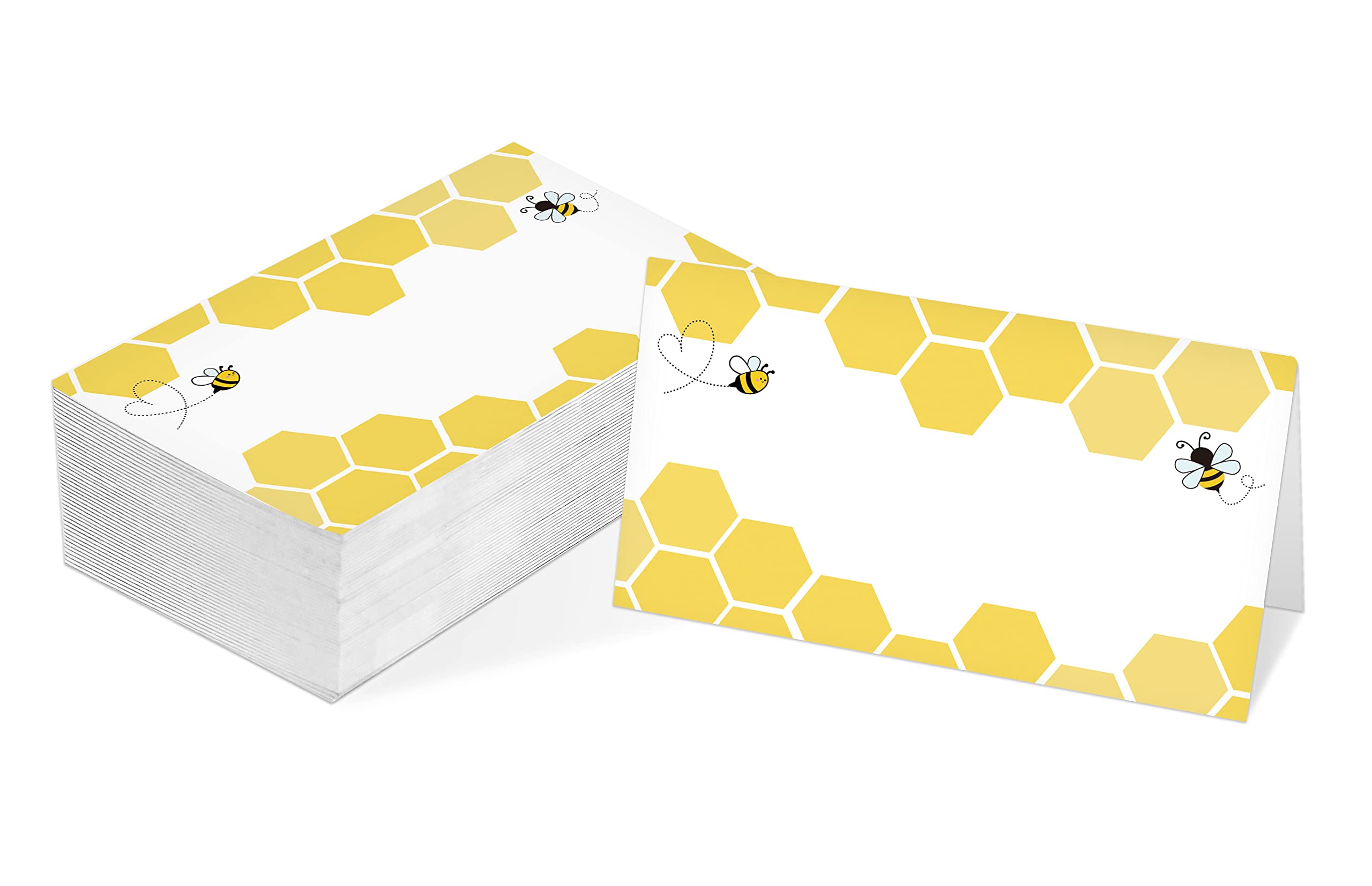 Table Place Card, Bumble Bee Themed Tent Style Cards, Pack of 25 Half-Fold Reception Place Cards, Perfect for Baby Showers, Party, Birthday and Special Events A34