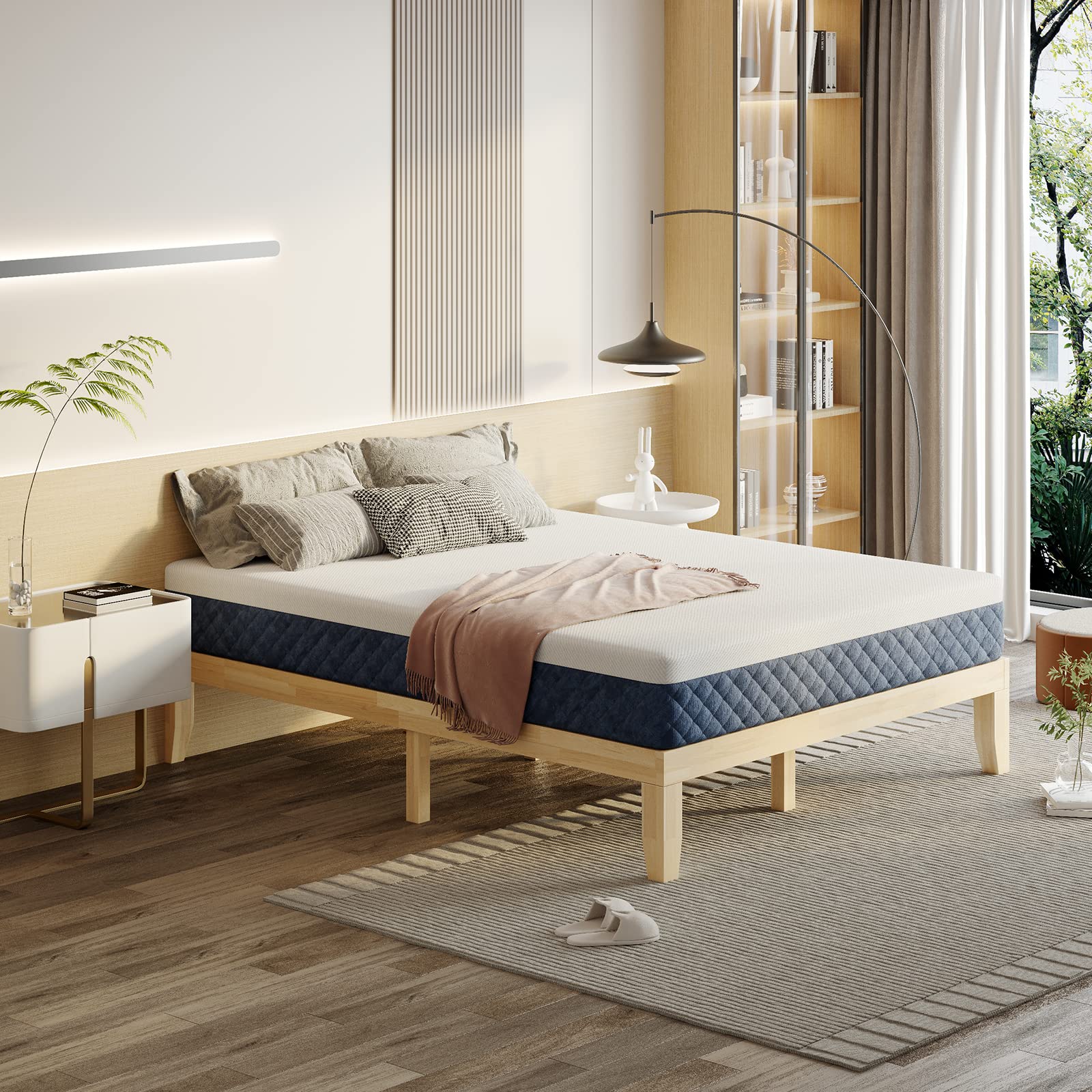 KOMFOTT 14 Inches Wood Platform Bed Frame King Size, Solid Wood Mattress Foundation with Rubber Wood Frame, Strong Poplar Wood Slat Support, No Box Spring Needed, Bed Frame (Natural)