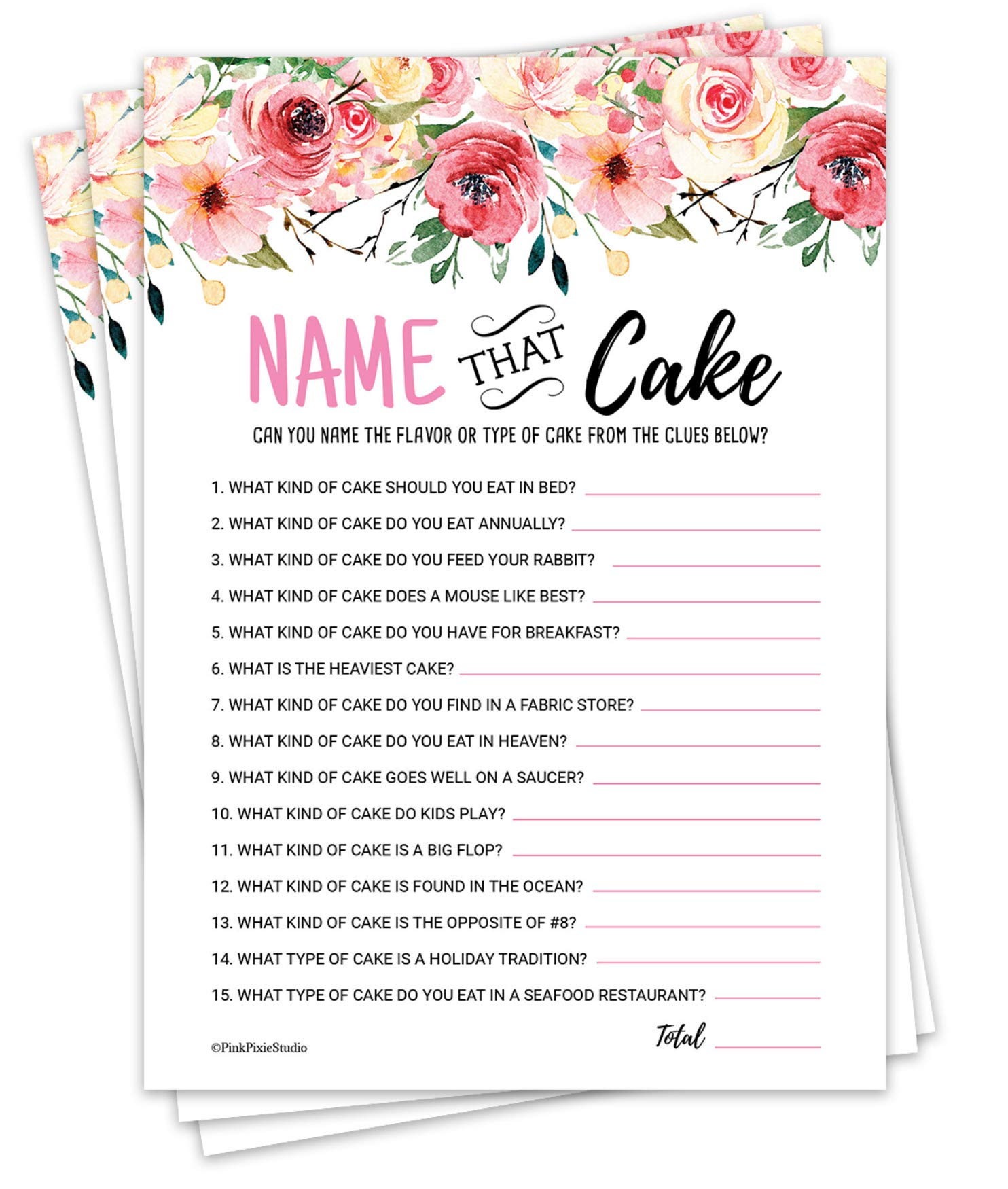30 Name That Cake Game Cards- Bridal or Baby Shower, Birthday, Gender Reveal, Engagement or Bachlorette Party- Fun, Easy Activity for Women, Men, and Kids