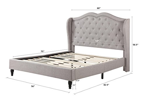 Home Life Premiere Curved Classics Cloth Light Grey Silver Linen 51" Tall Headboard Platform Bed with Slats Full- 019