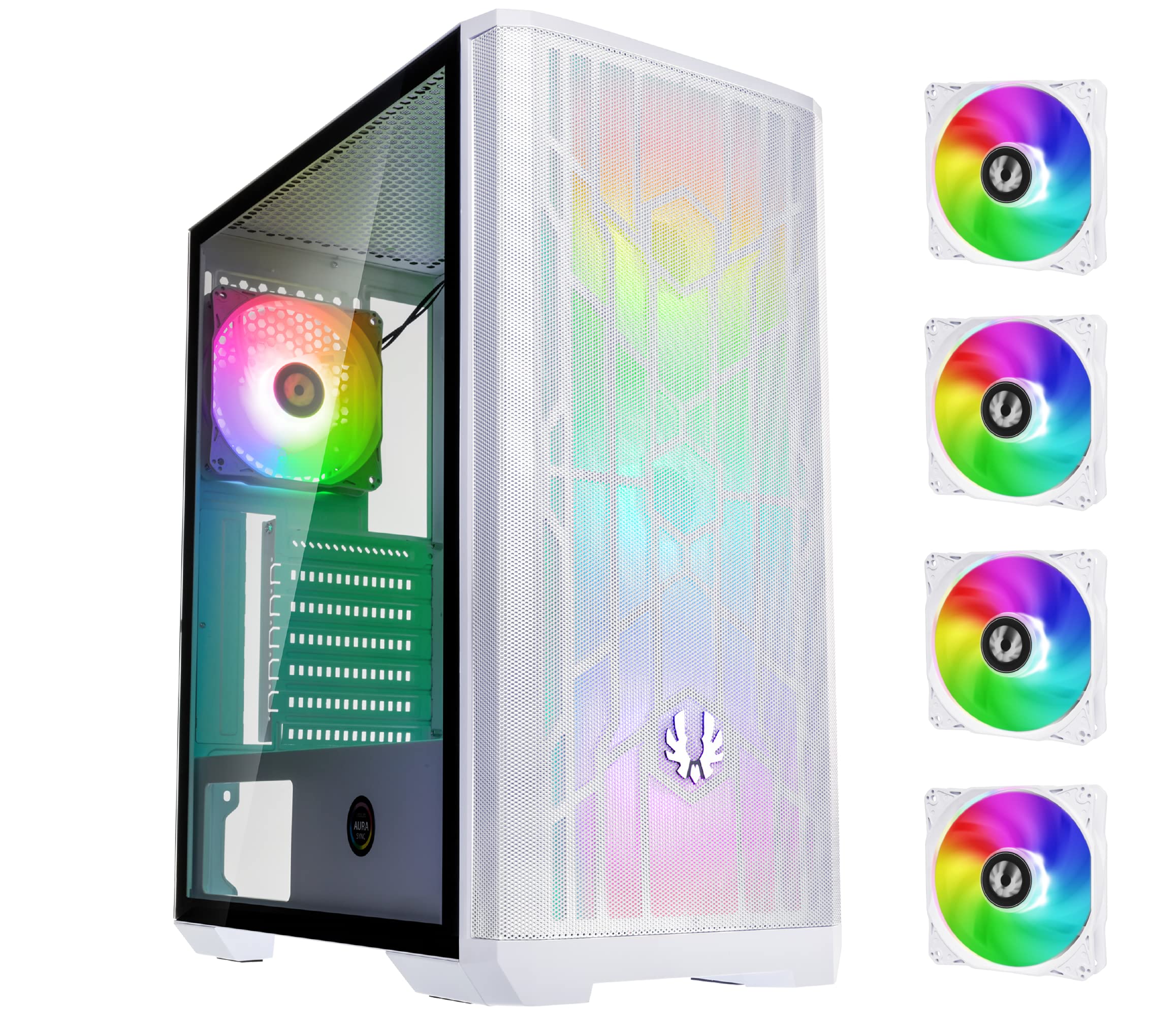 BitFenix Nova Mesh SE 4ARGB High Airflow PC Gaming Case Premium White-GPU Support 357mm- AIO Support 360mm-6+6 Controller (LED/PWM System) Aura SYNC/Mystic Light/RGB Fusion 2.0/Polychrome SYNC