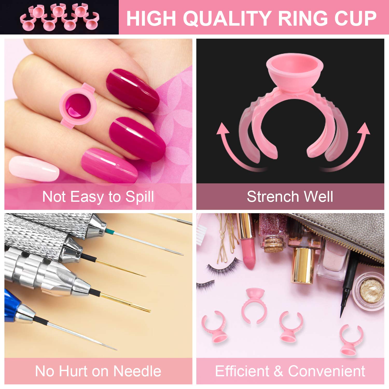MEKK Glue Rings Glue Rings for Eyelash Extensions 300PCS Pink Lash Extension Supplies Eyelash Glue Rings Disposable Pigment Rings for Eyelash Extension Nail Art