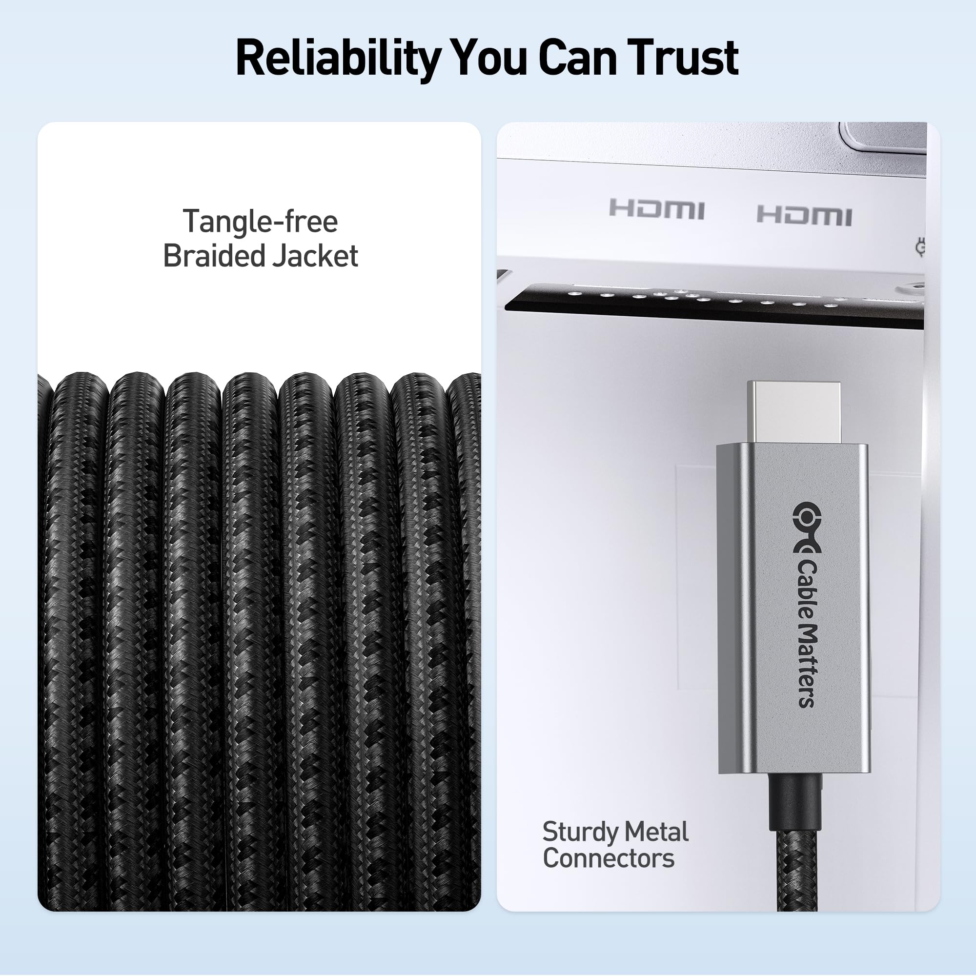 Cable Matters 48Gbps 8K USB C to HDMI 2.1 Cable 6 ft, Support 4K 240Hz and 8K 60Hz HDR - Thunderbolt 3, Thunderbolt 4, USB4 Compatible with iPhone 16/15 - Max Resolution on Any MacBook is 4K 60Hz