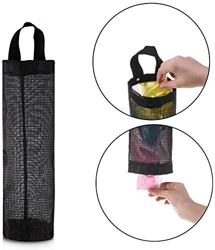 Plastic Bag Holder, Hanging Folding Mesh Garbage Bag for Home and Kitchen Plastic Bag Storage (Black 2 Pack)