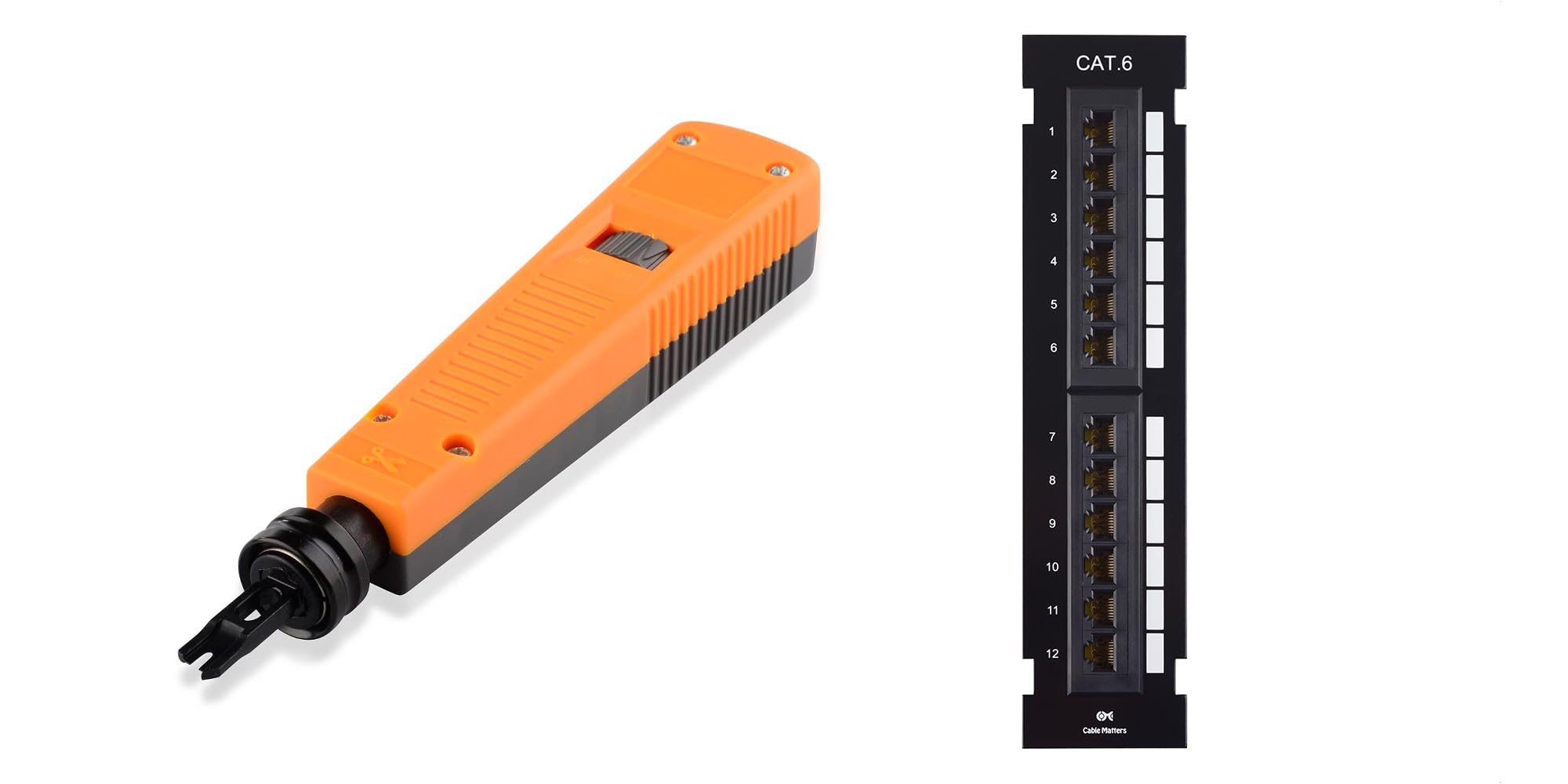 Cable Matters UL Listed 12-Port Cat6, Cat 6 Vertical Mini Patch Panel with 89D Bracket & 110 Punch Down Tool with 110 Blade