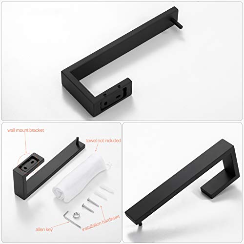 Bathroom Wall Mounted Hand Towel Holder, Pynsseu SUS304 Stainless Steel Towel Ring, Square Hand Towel Bar for Bathroom Hardware (1Pack Black )