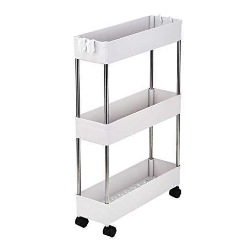 3 Tier Slim Storage Cart, Bathroom Storage Organizer Mobile Multi Functional Slim Storage Cart Rolling Utility Cart Tower Rack for Kitchen Bathroom Laundry Narrow Places