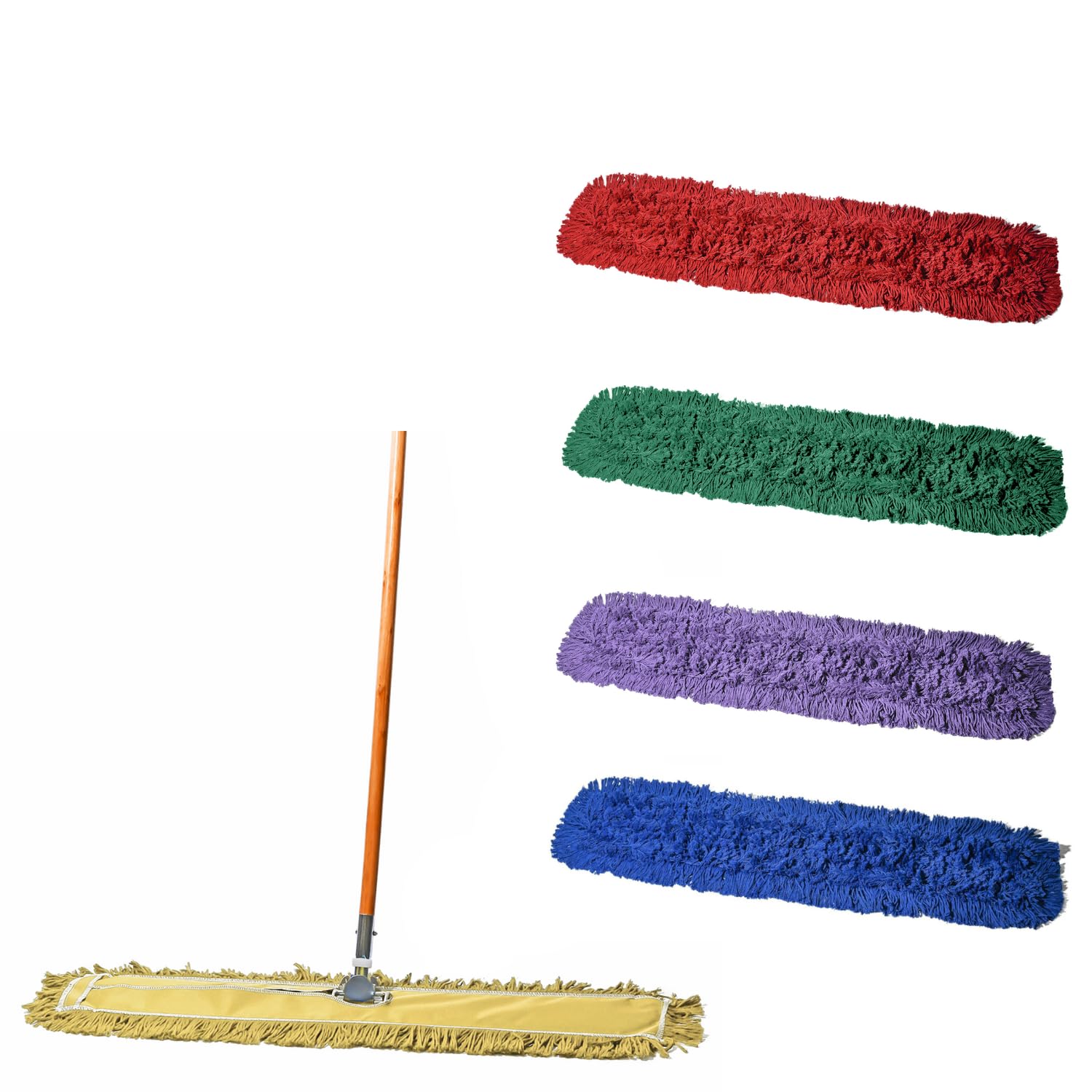 36 Inch Yellow Dust Mop with Wood Handle and 36 Inch Dust Mop Refill Bundle - 1 Mop Set and 4 Refills