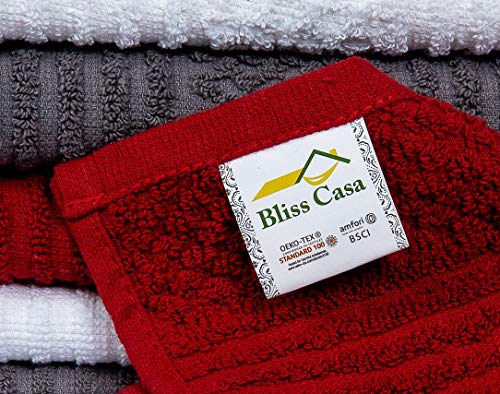 Bliss Casa Washcloths Set (12 x 12 Inch, 12 Pack) – 100% Cotton Washcloths for Face, Highly Absorbent Soft Face Towels, and Quick Drying Fingertip Towels for Daily Use (Emerson, Red Combo)
