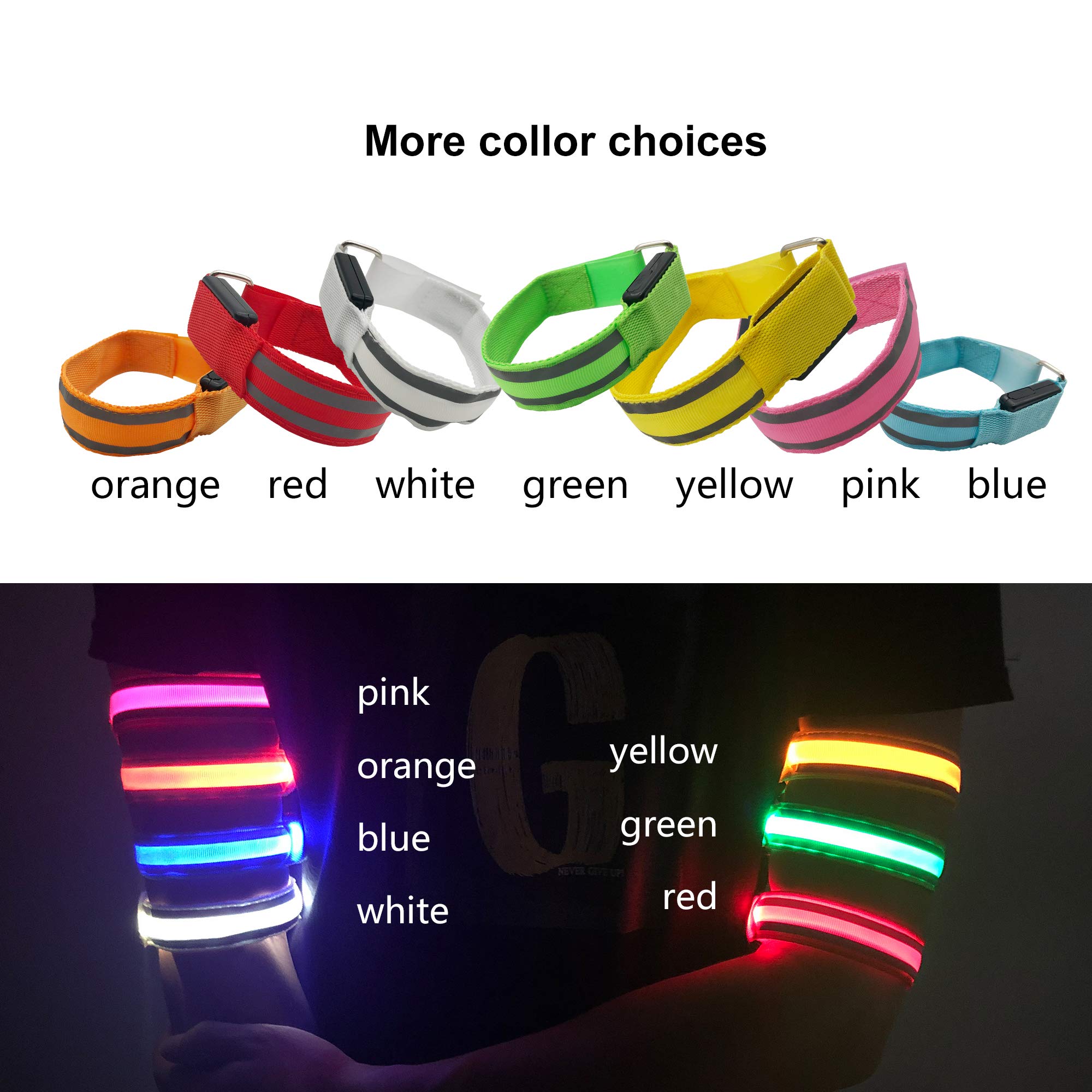 2 Pack LED Armband for Running Cycling Exercising Glow Light up in Dark Night Running Gear Safety Reflective Sports Event Wristbands with USB Charging Cord (Red)