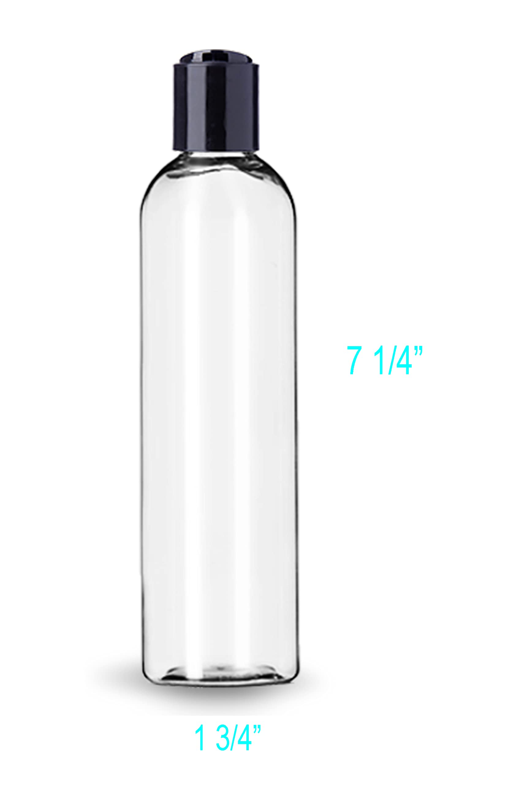 ljdeals 8 oz Clear Plastic Empty Bottles with Black Disc Top Caps, Refillable Containers for Shampoo, Lotions, Cream and More Pack of 6, BPA Free, Made in USA