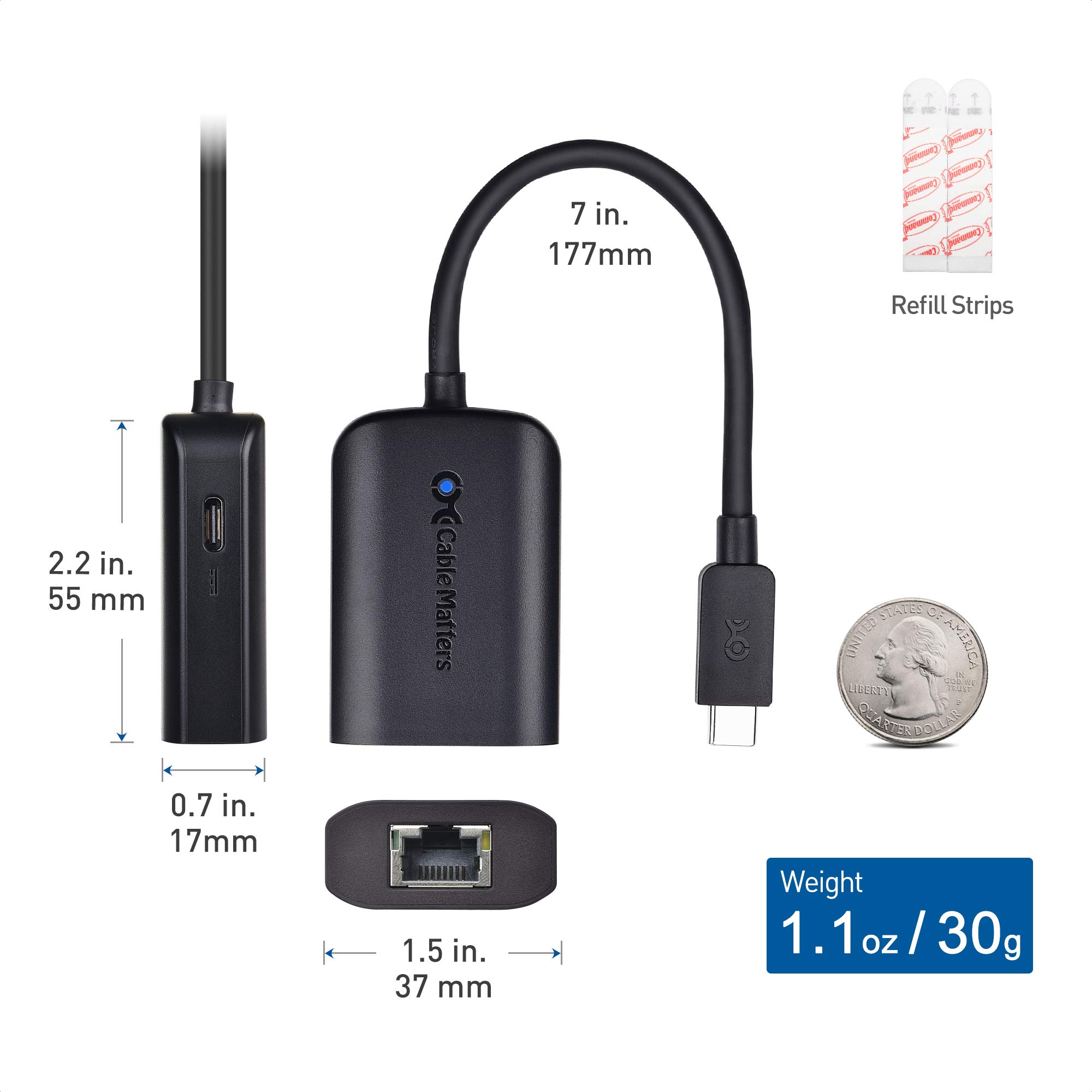 Cable Matters USB C to Gigabit Ethernet Adapter with 100W Charging Compatible with MacBook Pro, Dell XPS, Surface Pro - Up to 480Mbps for Chromecast with Google TV (Google TV Chromecast 2020 Version)