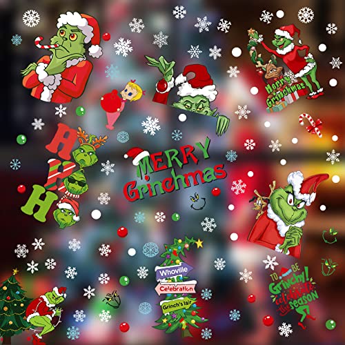 9 Sheets Christmas Decorations Window Clings - 102pcs Christmas Window Stickers Double-Sided with Christmas Tree Reindeer Snowflakes Decals for Christmas Holiday New Year Home School Party Supplies