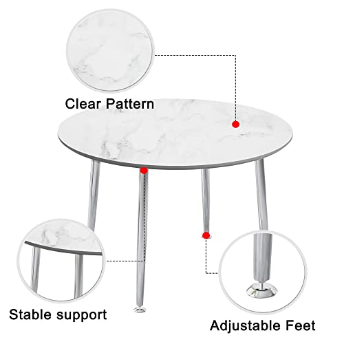44.8" Round Dining Table for 4-6, Imitation Marble Grain Wood Round Kitchen Table with Plating Adjustable Heigh Legs, Suitable for Living Room, Kitchen & Dining Room, Waiting Room, White