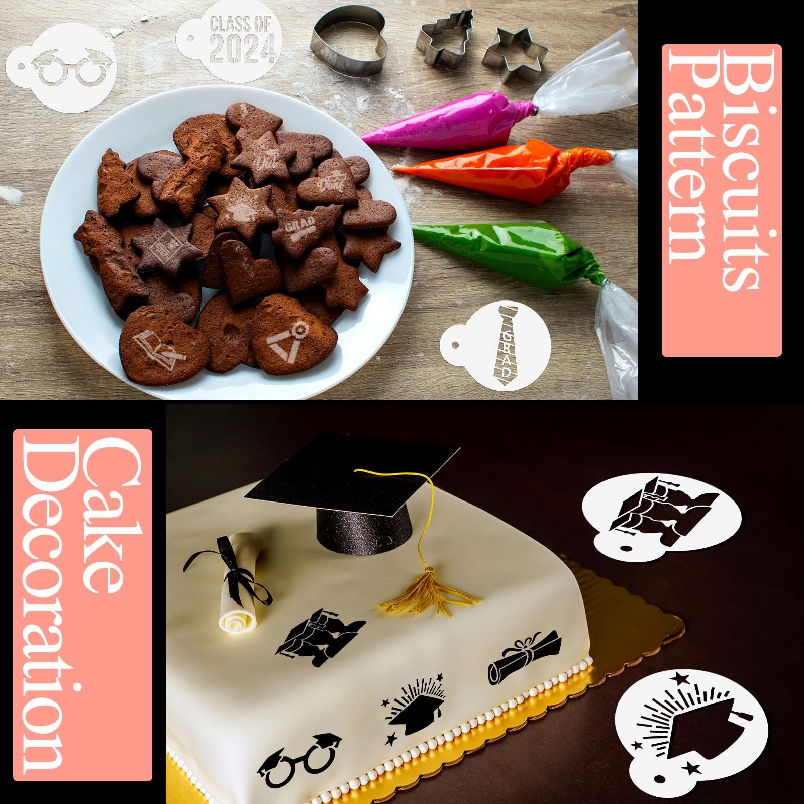 20 Pieces Graduate Cookie Stencils Reusable Cakes Baking Template for DIY Craft Graduation Party