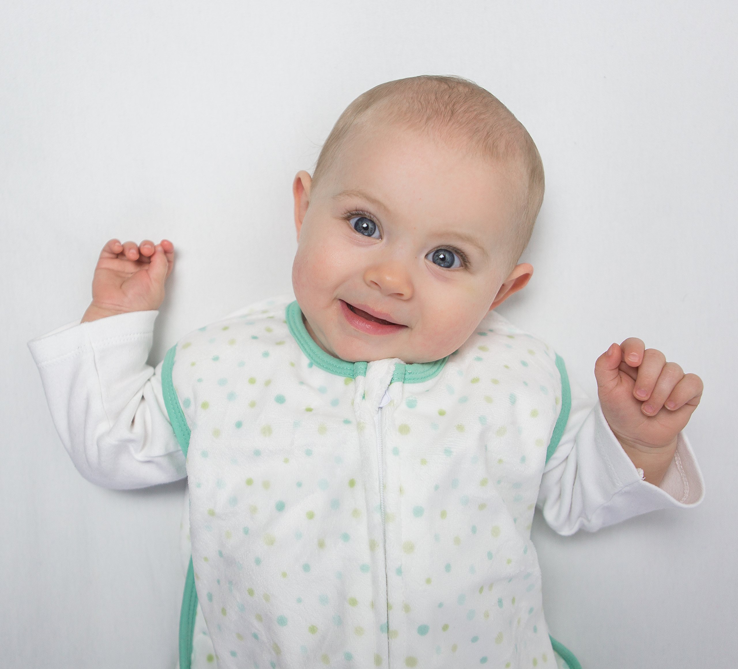 Amazing Baby Microfleece Sleeping Sack, Wearable Blanket with 2-Way Zipper, Use After Swaddle Transition, Playful Dots, SeaCrystal, Large 12-18 Month