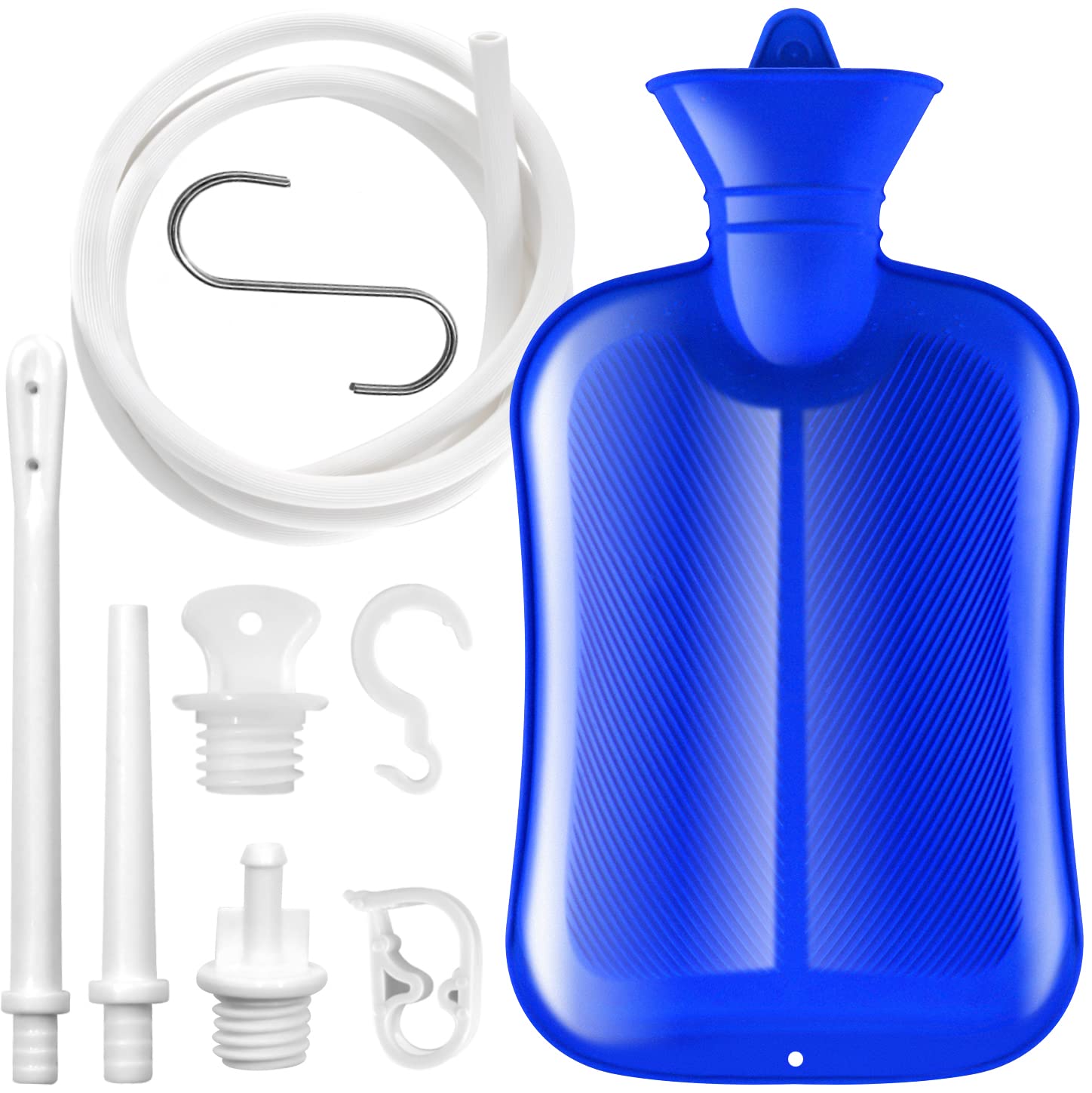 2 L Enema Bag ďźCoffee Enema Bag Kit with 5.0 ft. Long Silicone Hose ,2 Multi-Size Reusable Tips, Controlable Water Flow Valve- Coffee, Shower, Douche & Home Adult Enema KitďźBlueďź