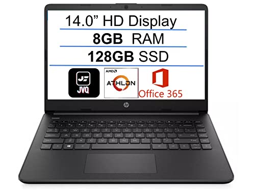 2022 Newest HP 14 Inch Premium Laptop, AMD Athlon Silver 3050U up to 3.2 GHz(Beat i5-7200U), 8GB DDR4 RAM, 128GB SSD, 1-Year Office 365, Bluetooth, Webcam, WiFi, Type-C, HDMI, Win 10 S, Black+JVQ MP