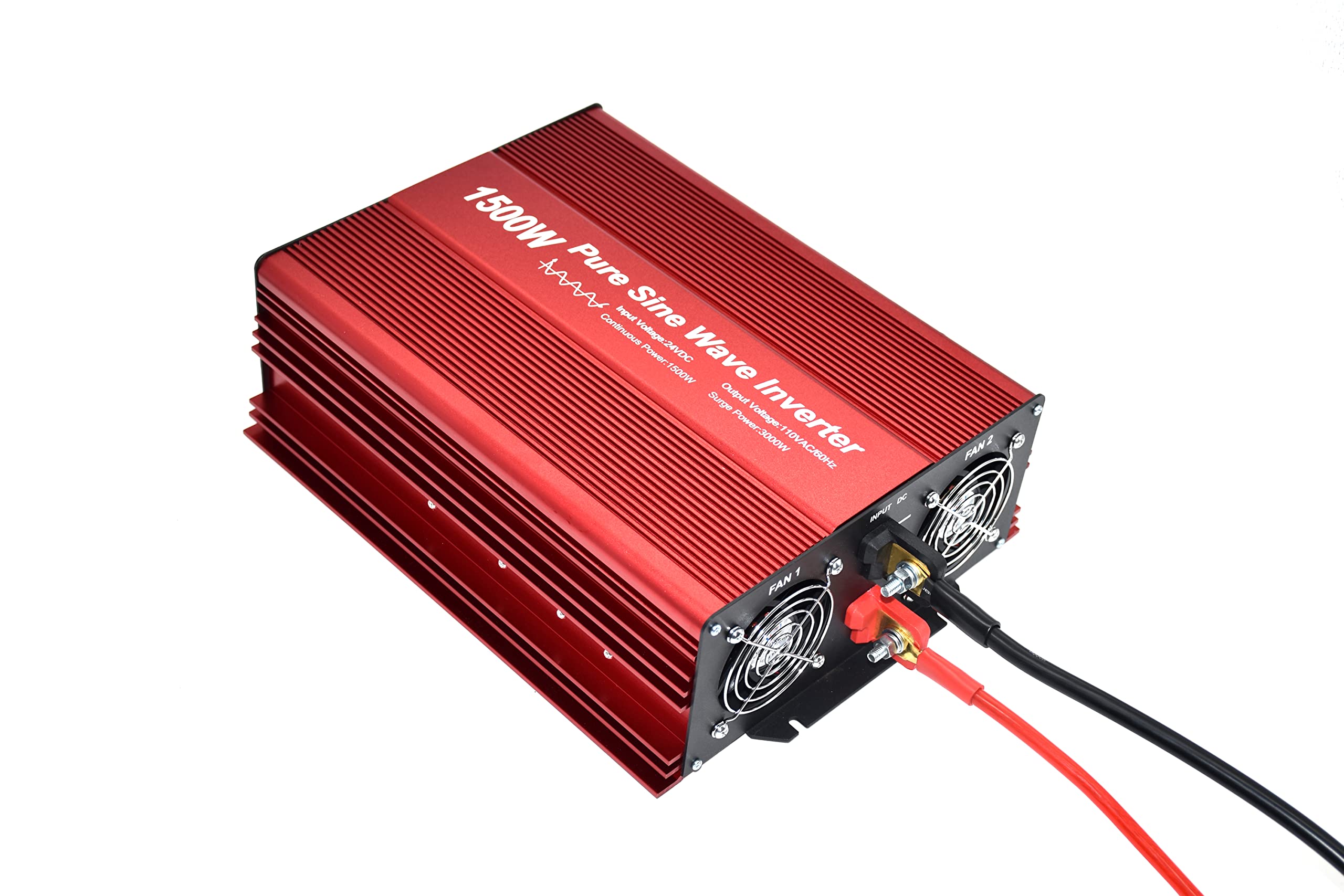 1500W Pure sine Wave Power Inverter, DC 24V Input AC110V 60Hz Output, with Dual sockets and USB DC5V 2000mA,LCD Wire Remote kit, Ideal for 24V Solar System.