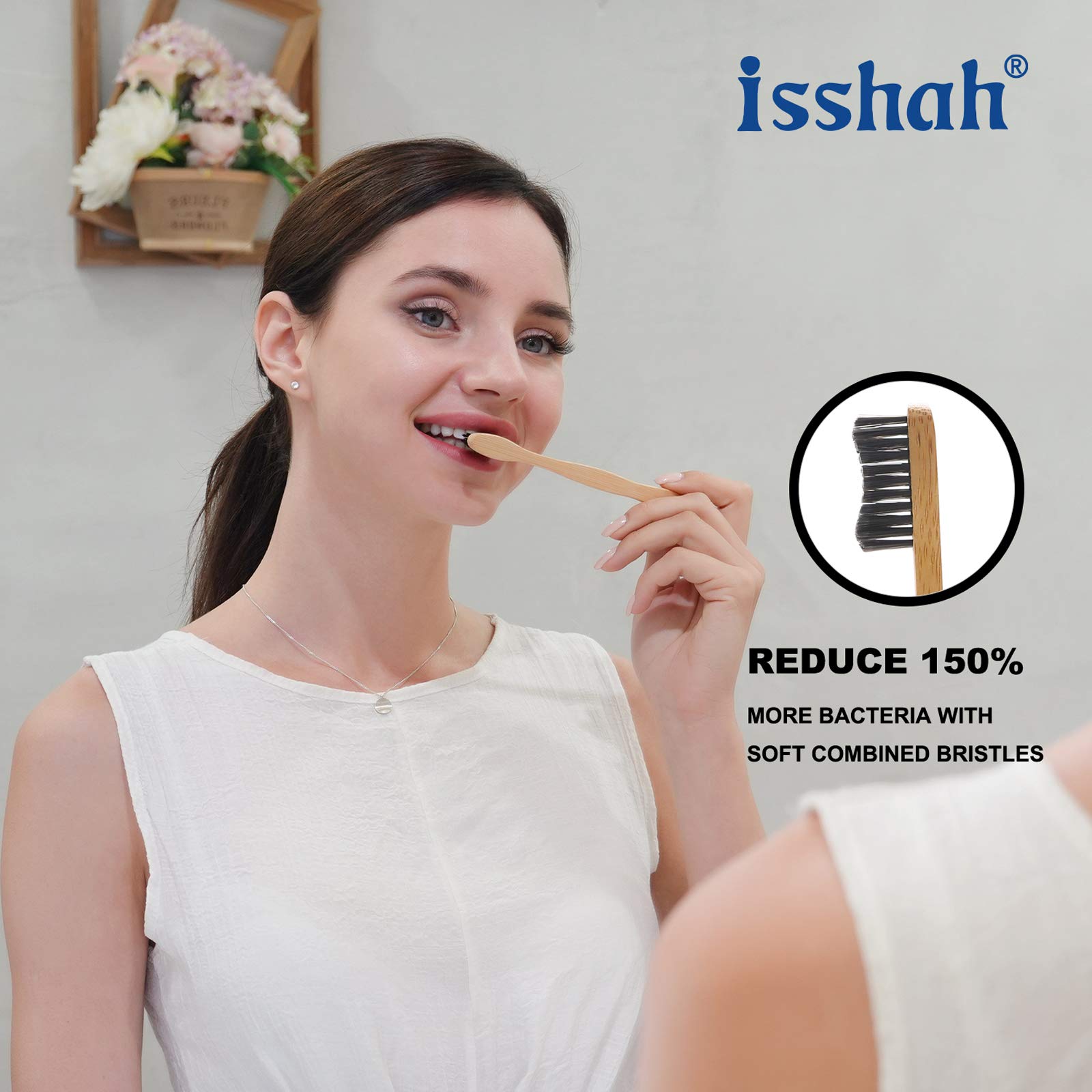 Isshah Soft Bristles Bamboo Toothbrushes, Black and White, Pack of 10