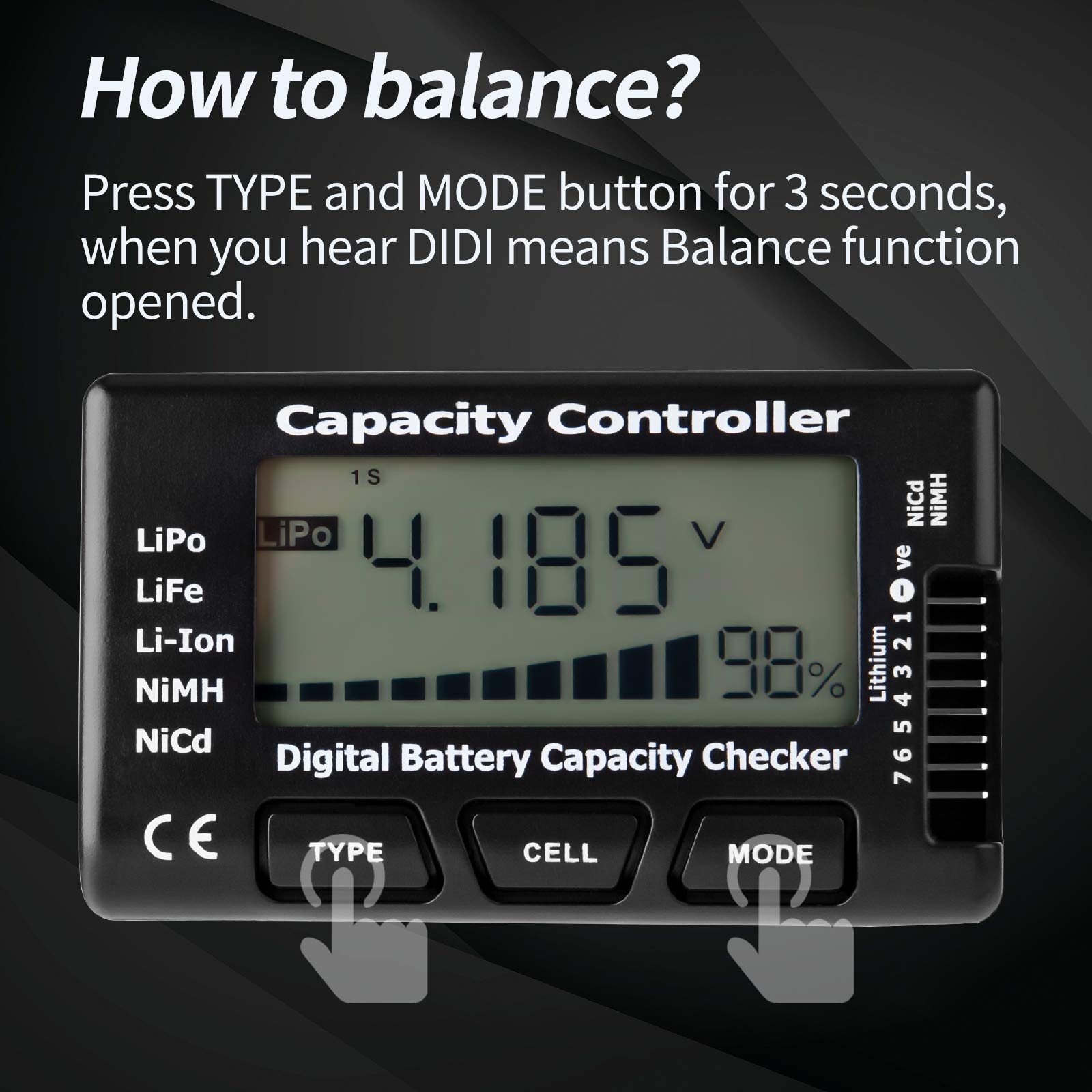 Digital Battery Capacity Tester, Battery Capacity Voltage Checker Controller Tester with LCD for LiPo Life Li-ion NiMH Battery
