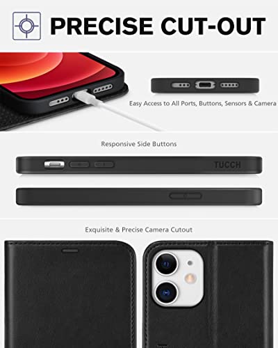 TUCCH Wallet Case for iPhone 12 Pro/iPhone 12 5G, RFID Blocking Card Slot Stand [Shockproof TPU Interior Case] PU Leather Magnetic Protect Flip Cover Compatible with iPhone 12/12 Pro 6.1-inch, Black