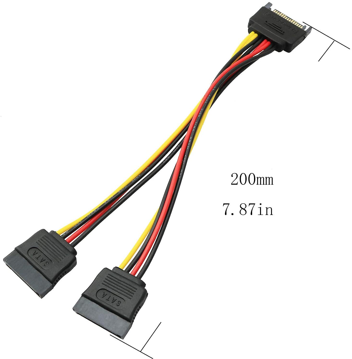 Longdex SATA Power Extension Cable 5PCS 20cm SATA Power 15-Pin Male to 2 x 15P Female Y Splitter Cable Adapter