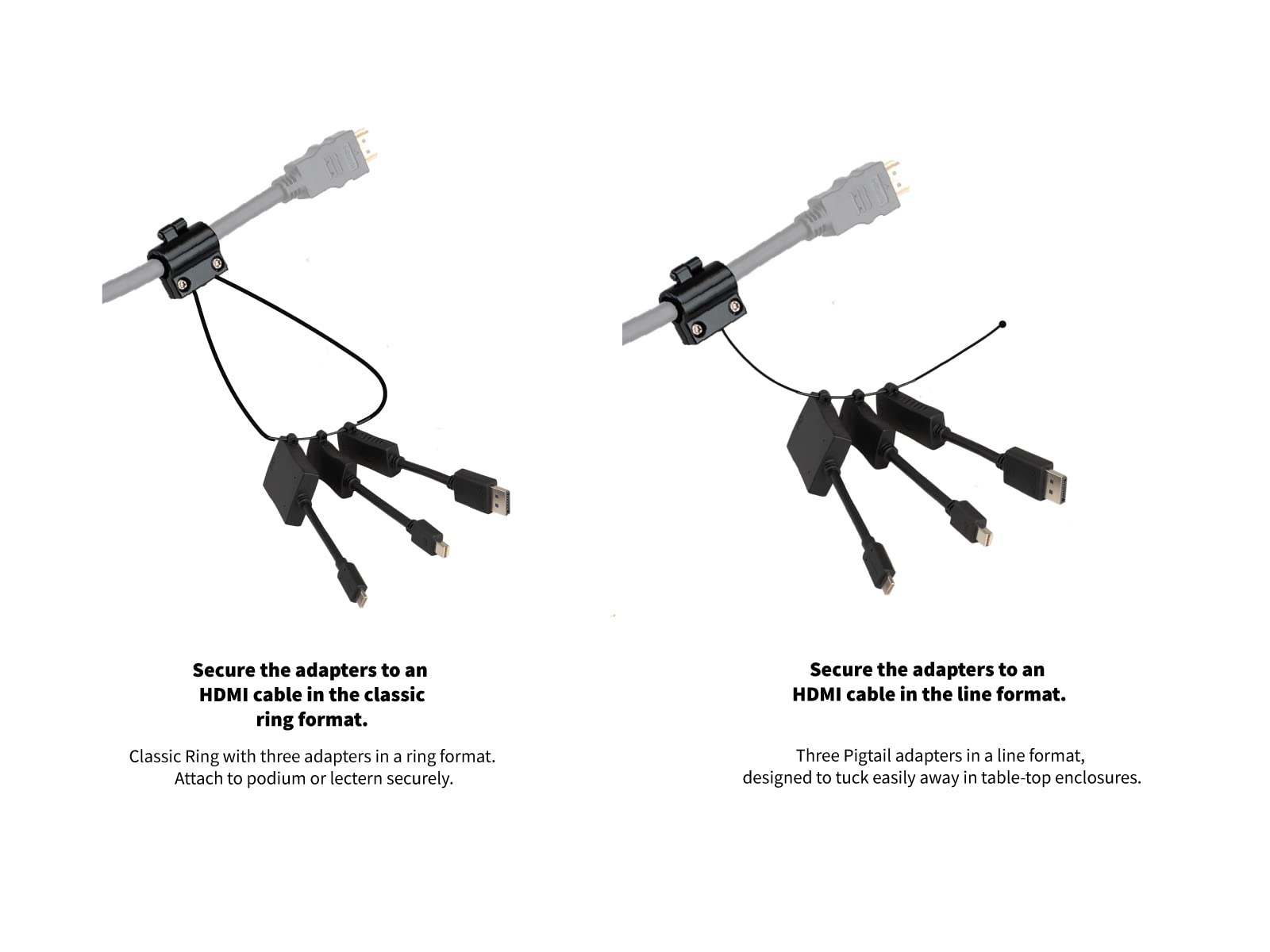DigitaLinx Liberty Patented HDMI Adapter Ring with 5β DisplayPort, 5β Mini DP & USB-C Pigtail adapters Device connectivity for Conference Rooms. PC Laptop, iPad, MacBook Pro, Galaxy, Chromebook.