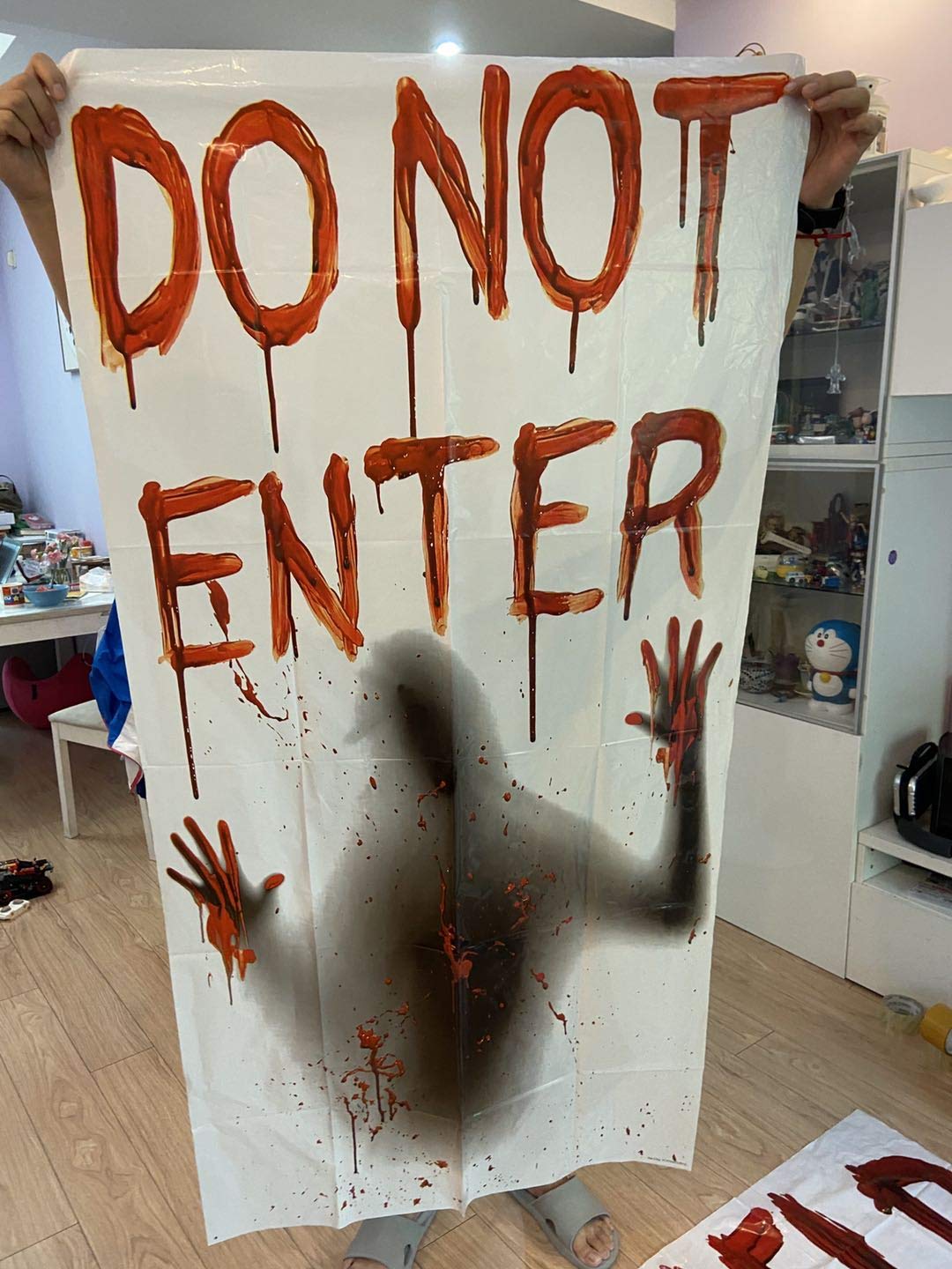Angmart 2PCS Halloween Giant Bloody Window Posters Window Clings Party Decoration Haunted House Door Cover Creepy School Dormitory Window 60" x 60"
