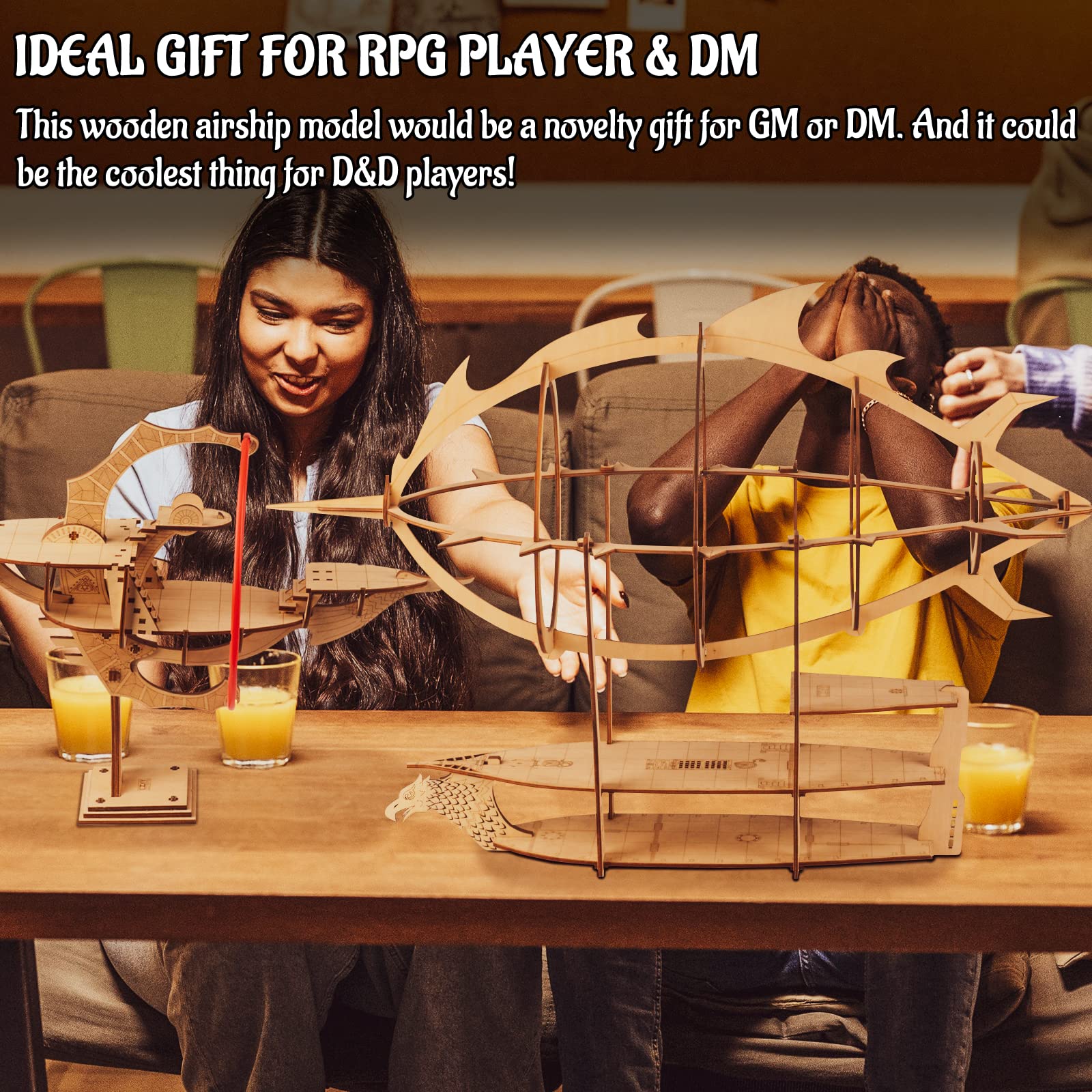 3D Airship Model Wood Laser Cut Hot Air Balloon with 1" Grids Fantasy Aerial Combat Terrain Map for D&D, Pathfinder, Warhammer and Other Tabletop RPG