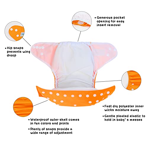 AnAnBaby Reusable Cloth Diapers for Babys, One Size Adjustable Washable Pocket Nappy Covers 6 Pack with 9pcs Microfiber Inserts for Toddler Boys & Girls